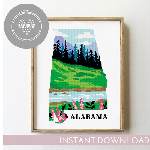 Alabama Modern Cross Stitch Pattern Travel USA Landscape - Etsy