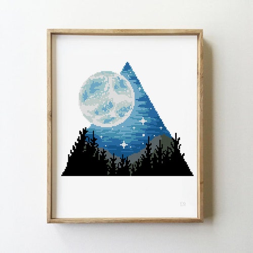 Landscape in Half of Moon Counted Cross Stitch Pattern Forest - Etsy
