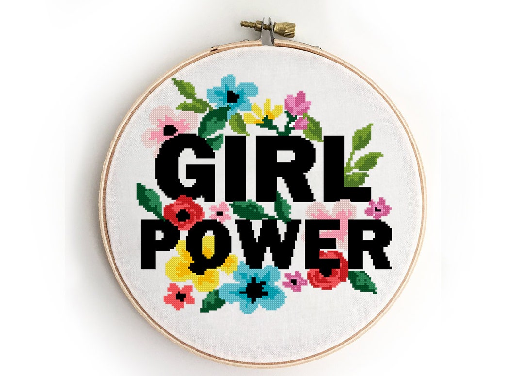 Girl Power Counted Cross Stitch Pattern Flowers Floral Peony Leaves ...