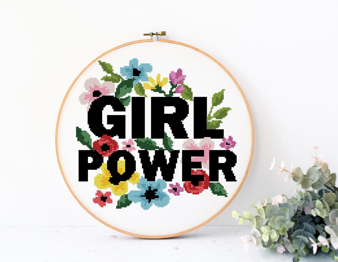 Girl Power Counted Cross Stitch Pattern Flowers Floral Peony - Etsy