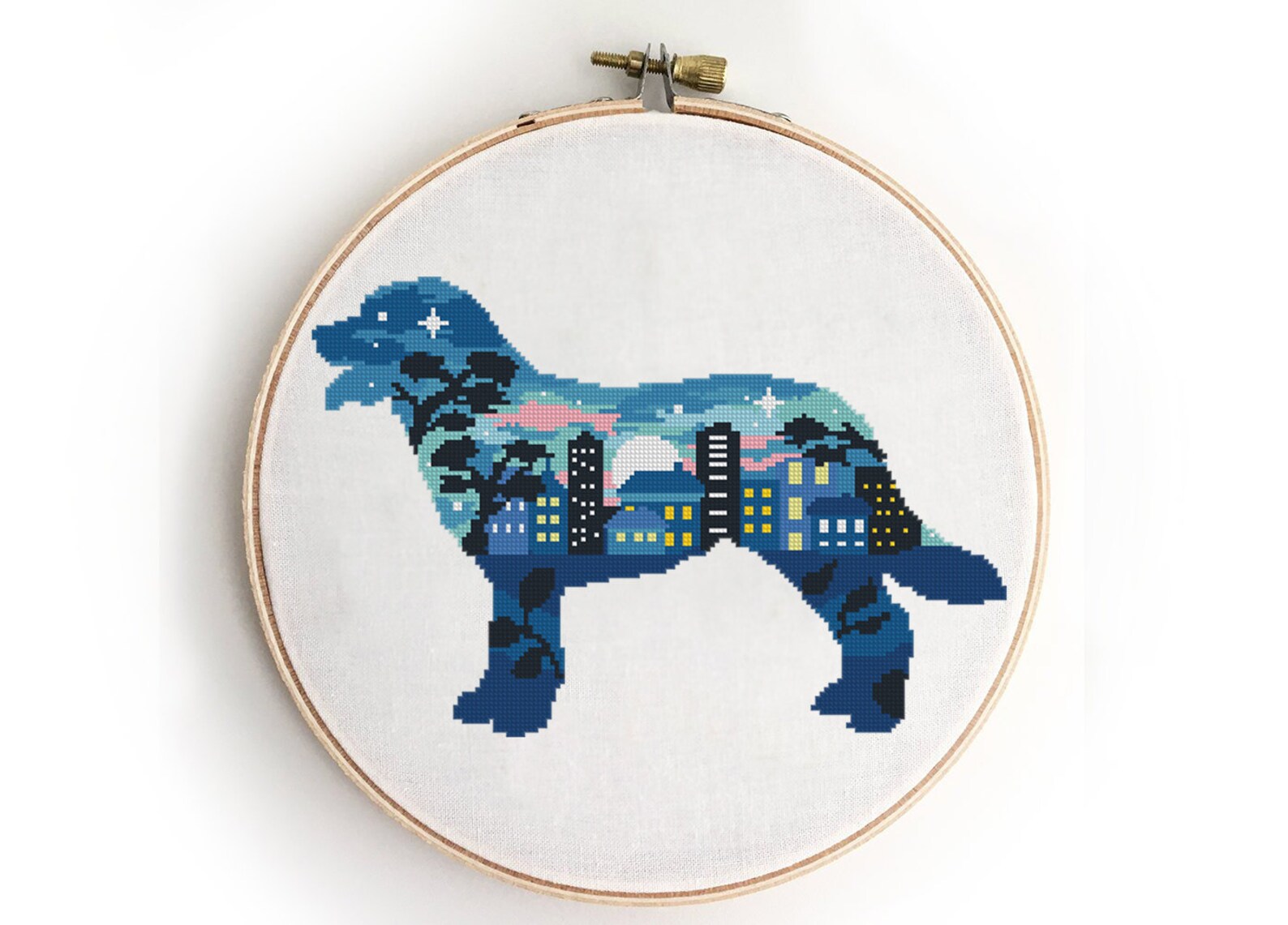 Dog Counted Cross Stitch Pattern Silhouette Night Moon Animal | Etsy