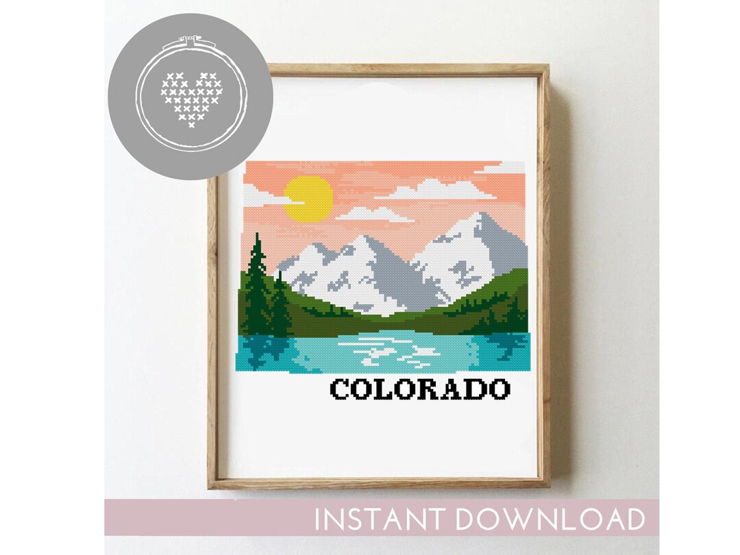 Colorado Landscape Cross Stitch Pattern: Mountain State Silhouette (PDF ...