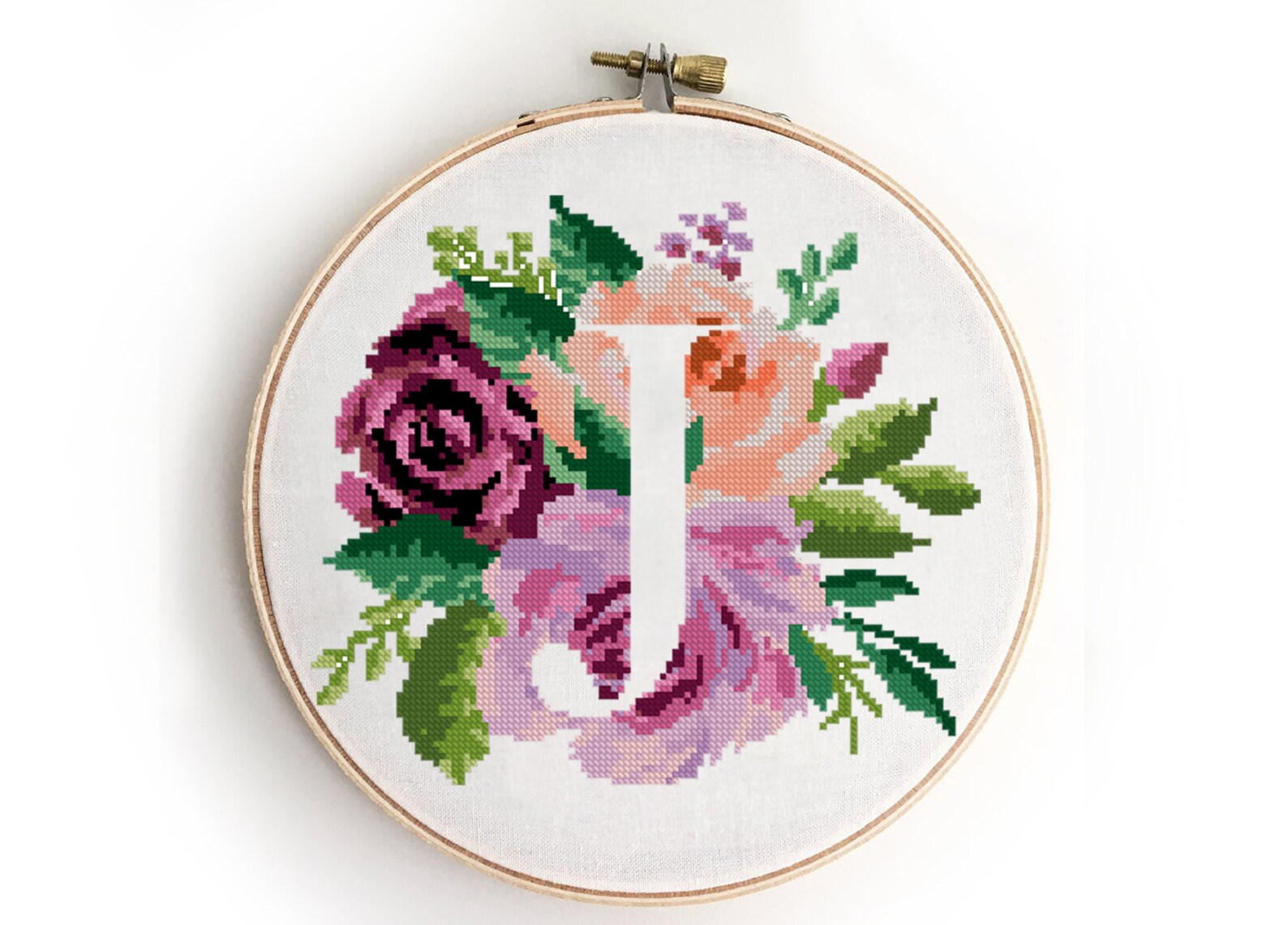 Letter J Counted Cross Stitch Pattern Monogram Floral Peony - Etsy