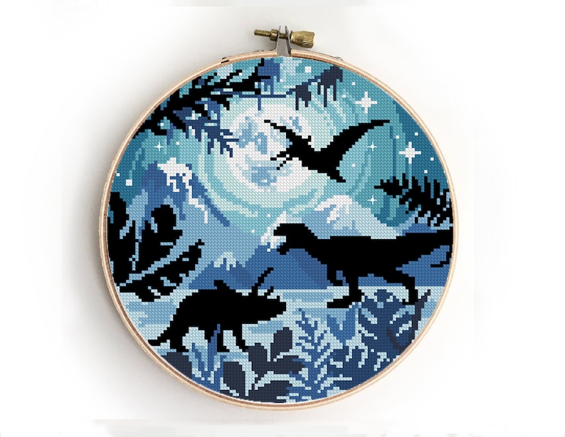 Landscape With Dinosaurs Cross Stitch Pattern Nature Xstitch - Etsy