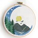 Landscape in Half of Moon Counted Cross Stitch Pattern Forest Mountains ...