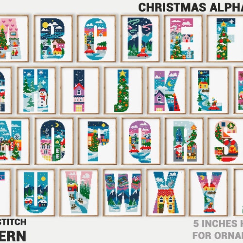 Christmas Alphabet Cross Stitch Patterns Counted Modern | Etsy