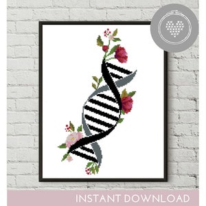 Floral DNA Counted Cross Stitch Pattern Xstitch Anatomy Flowers Peony ...