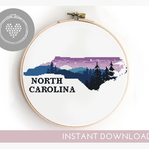 North Carolina State Cross Stitch Pattern Skyline Landscape USA Starry ...