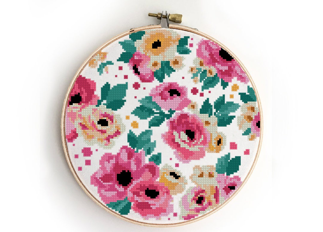 Floral Counted Cross Stitch Pattern Bouquet Flowers Nursery Decor ...