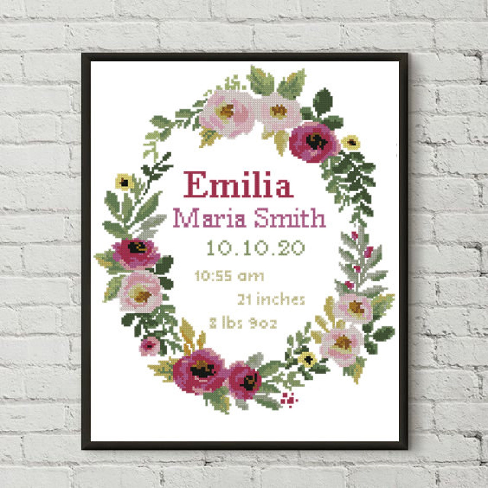 Set of 3 Nursery Cross Stitch Patterns Floral Wreath Flowers - Etsy