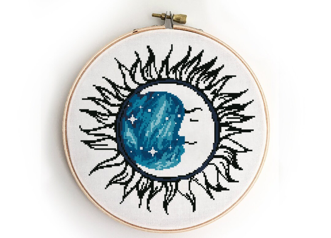Sun and Moon Cross Stitch Pattern: Galaxy Silhouette (PDF) - Etsy