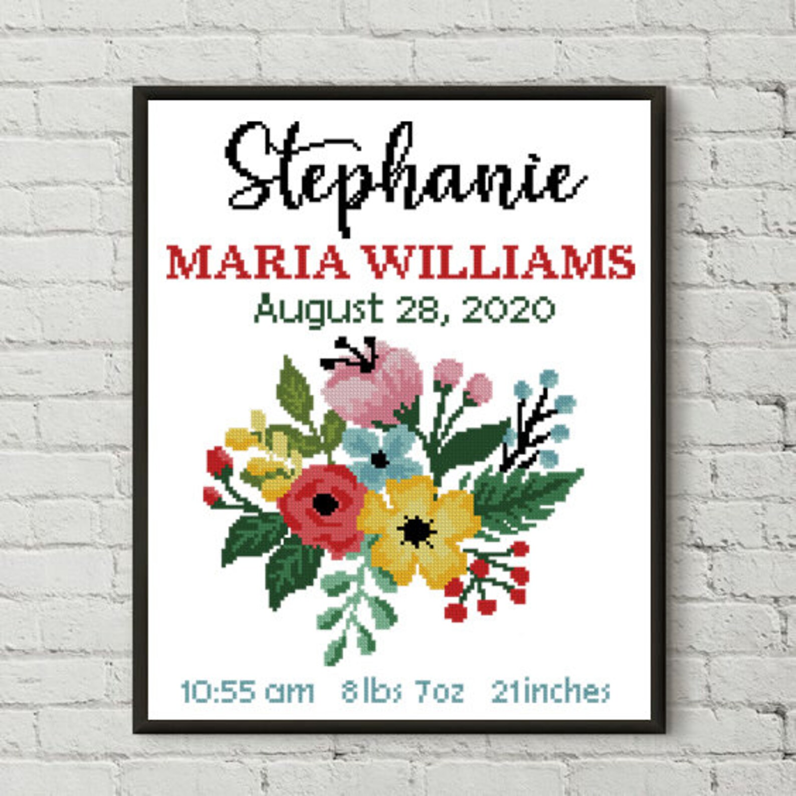 Floral Bouquet Birth Announcement Counted Cross Stitch Pattern | Etsy