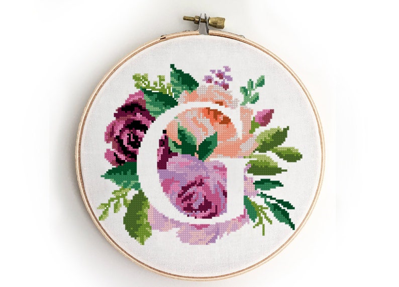 Letter G Counted Cross Stitch Pattern Monogram Floral Peony - Etsy