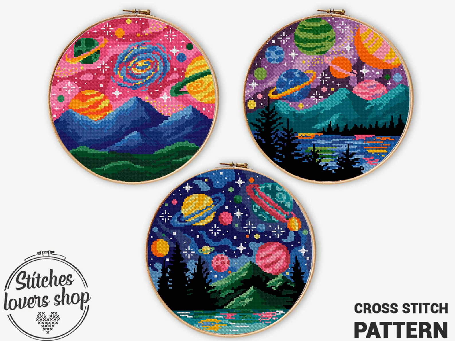 Planet Cross Stitch Pattern Set: Modern Space Embroidery (PDF) - Etsy