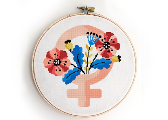 Woman Symbol Counted Cross Stitch Pattern Flowers Floral Peony | Etsy