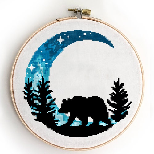 Landscape in Half of Moon Counted Cross Stitch Pattern Forest - Etsy