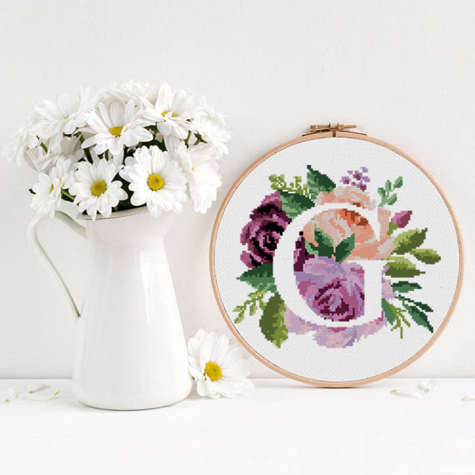 Letter G Counted Cross Stitch Pattern Monogram Floral Peony - Etsy