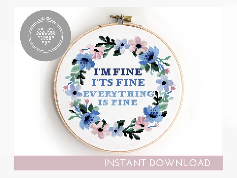 I'm Fine Counted Cross Stitch Pattern Floral Wreath - Etsy