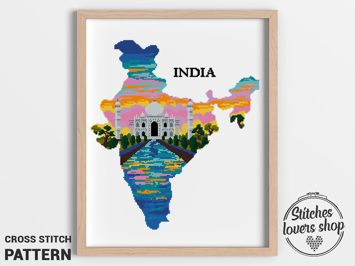 India Cross Stitch Pattern Modern Chart Easy DIY Counted - Etsy
