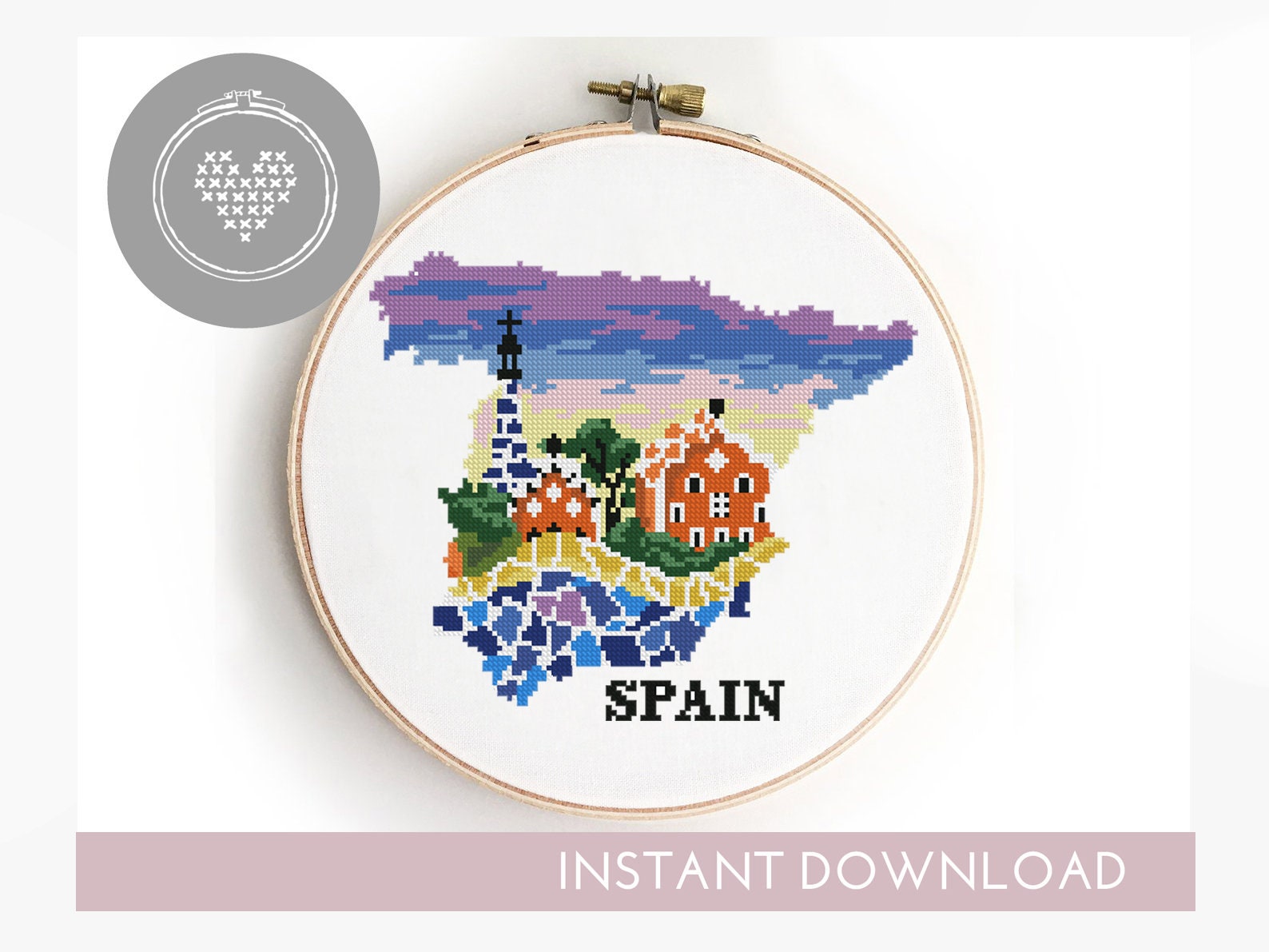 Spain Cross Stitch Pattern Barcelona Landscape Nature Xstitch - Etsy