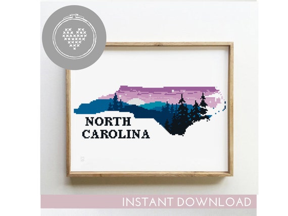 North Carolina State Cross Stitch Pattern Skyline Landscape | Etsy