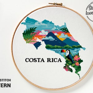 Costa Rica Map Cross Stitch Pattern: Travel Embroidery Design (PDF) - Etsy