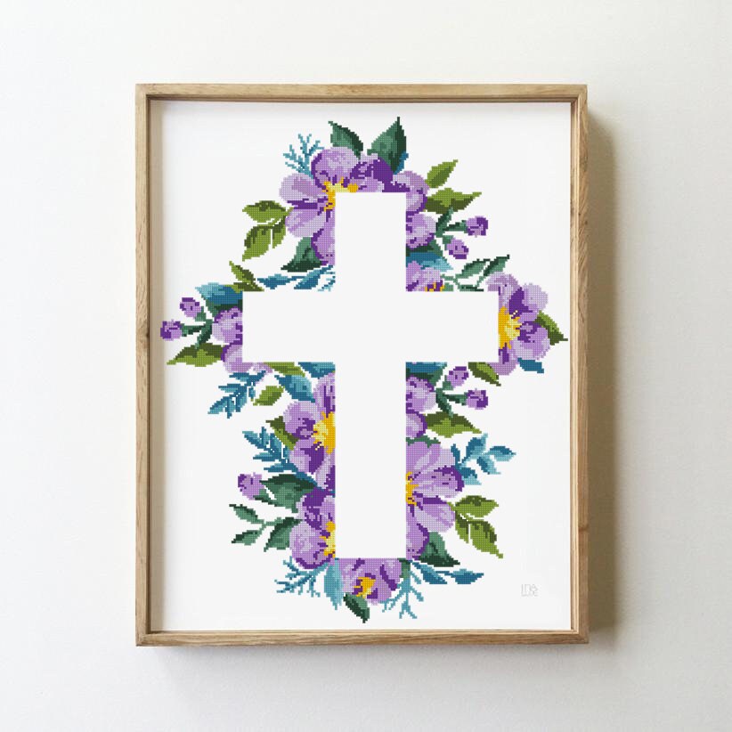 Floral cross counted cross stitch pattern flowers Easter | Etsy