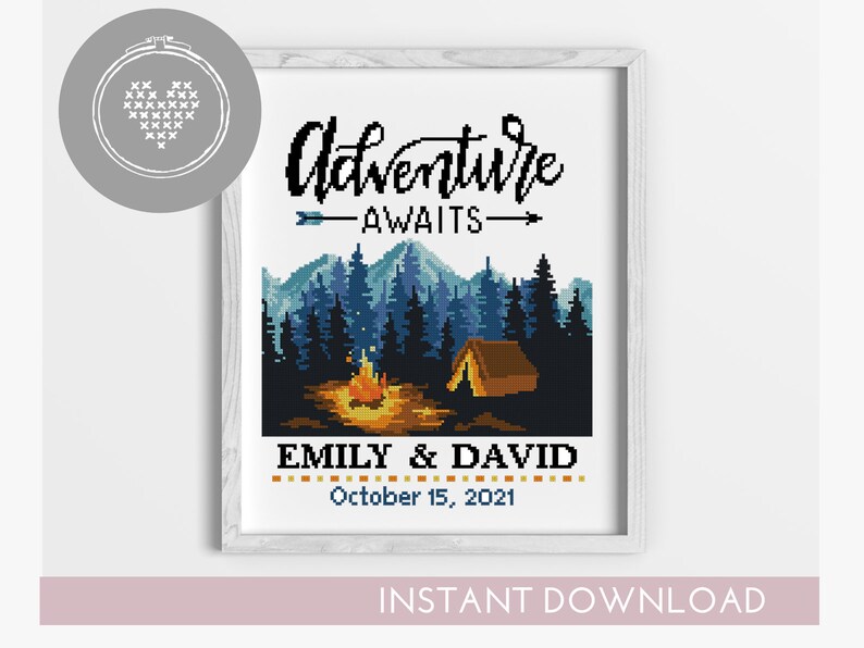 Wedding Cross Stitch Pattern Adventure Awaits Camping - Etsy