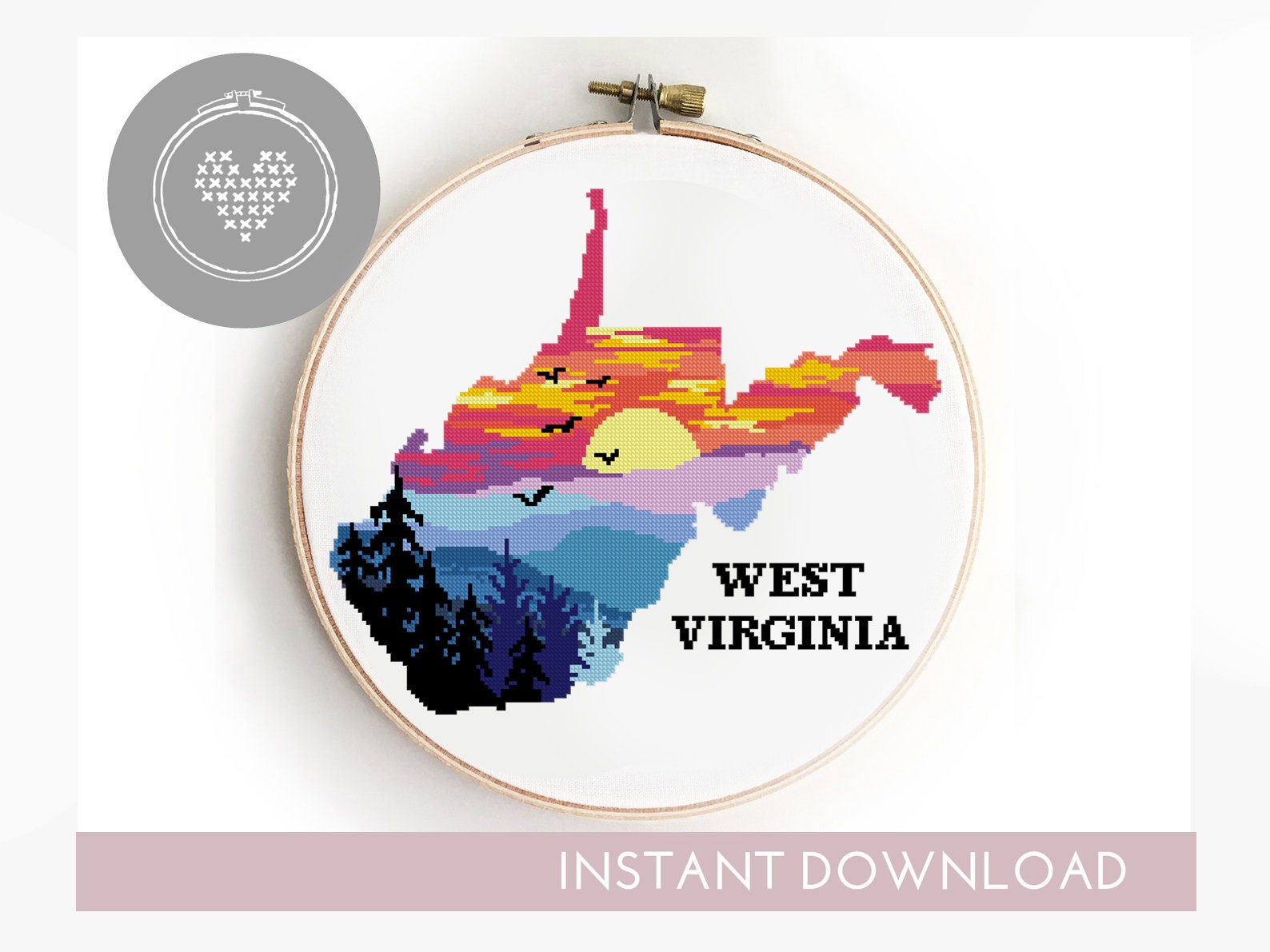West Virginia Sunset Cross Stitch Pattern: Landscape Silhouette (PDF ...