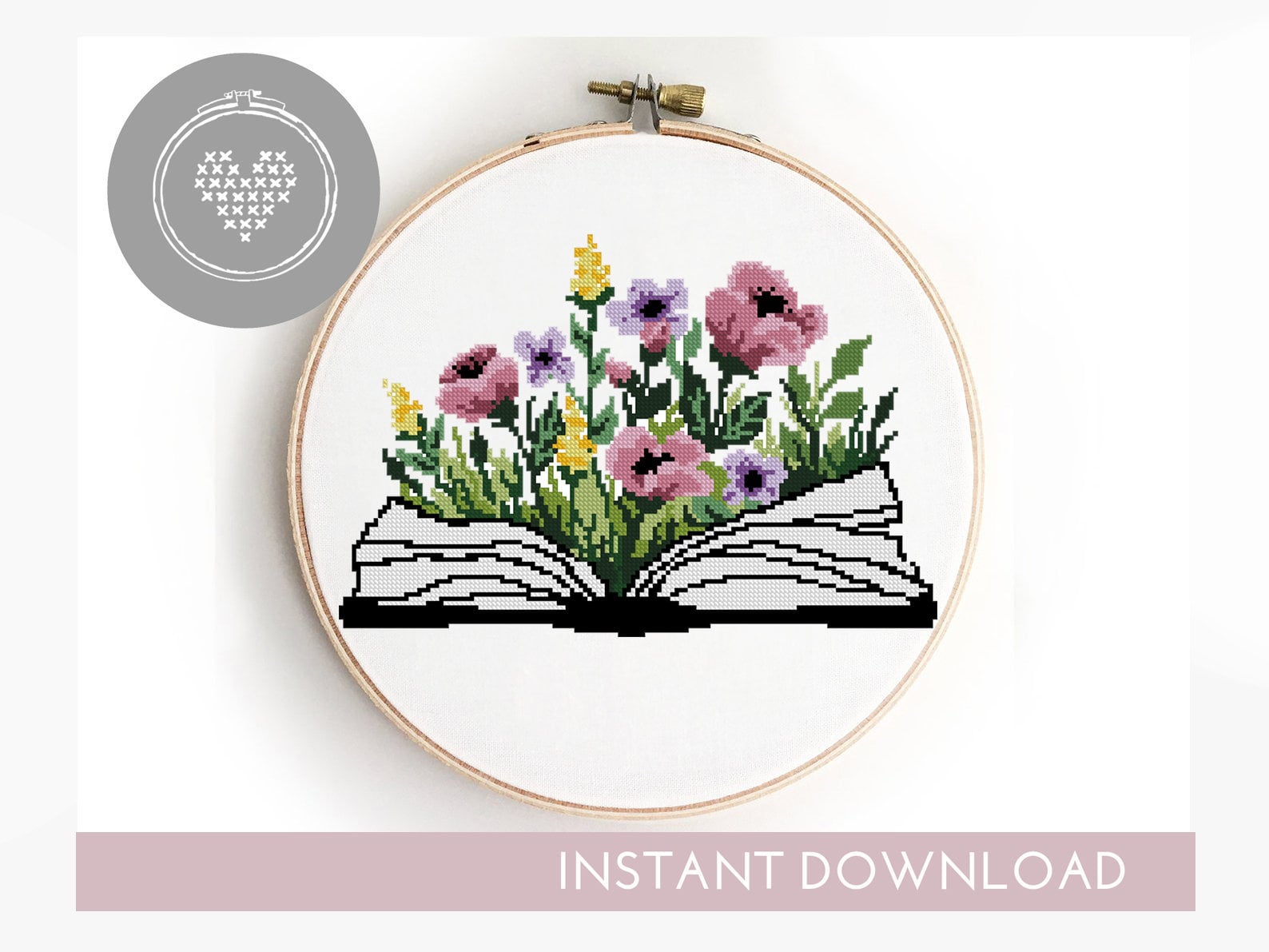 Book counted cross stitch pattern flowers floral landscape DIY | Etsy