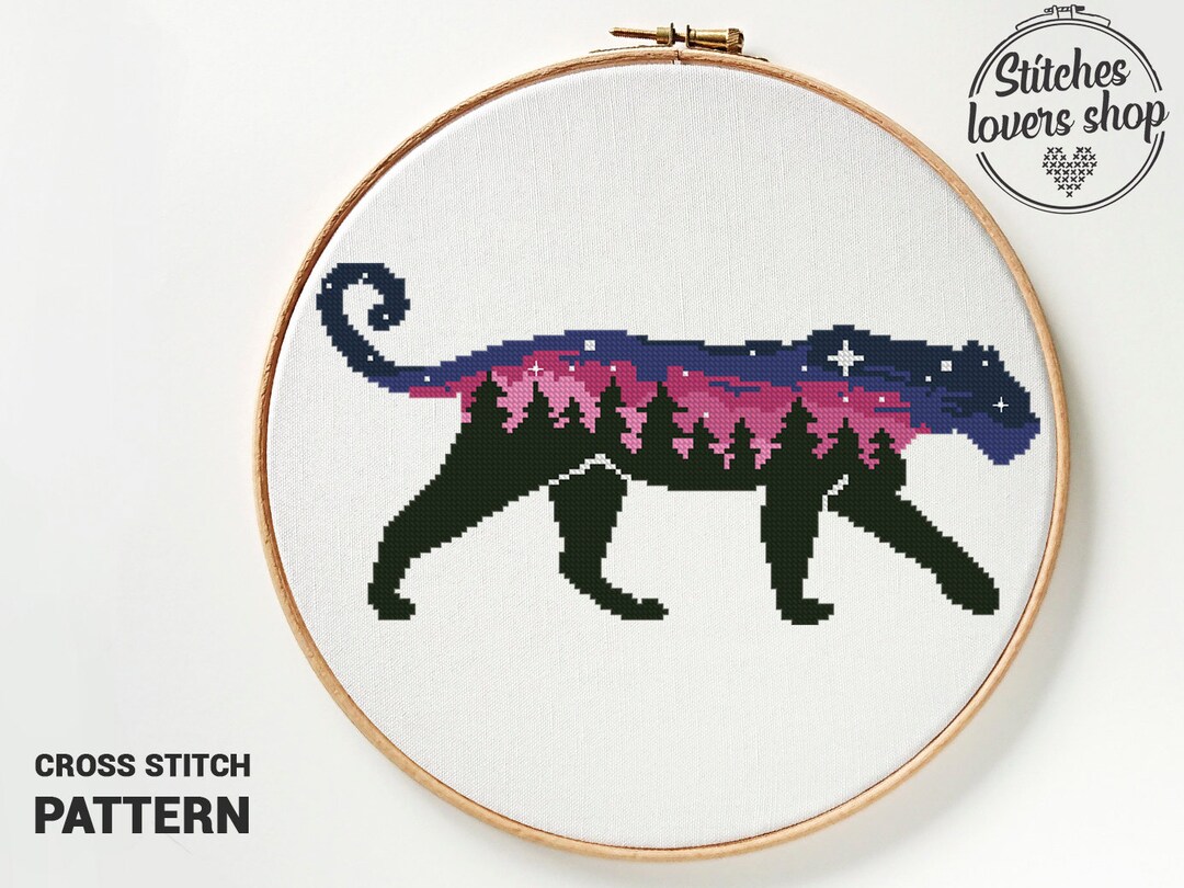 Panther Cross Stitch Pattern Pantera Cat Silhouette Nature DIY - Etsy