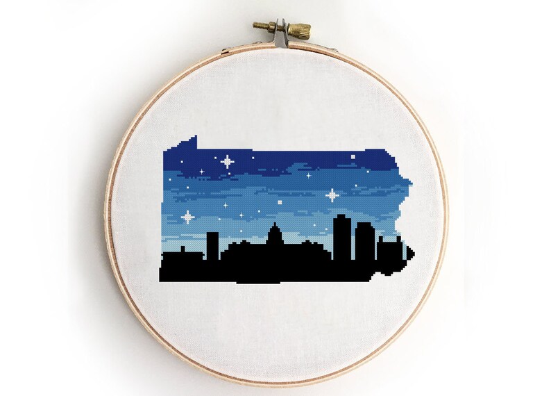 Pennsylvania State Cross Stitch Harrisburg Map Silhouette USA | Etsy