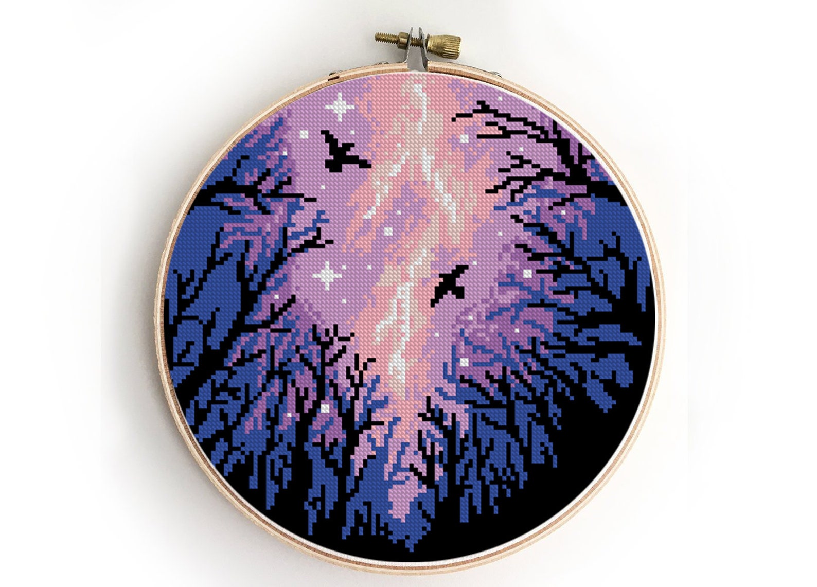 Lightning cross stitch pattern galaxy trees camping nature | Etsy