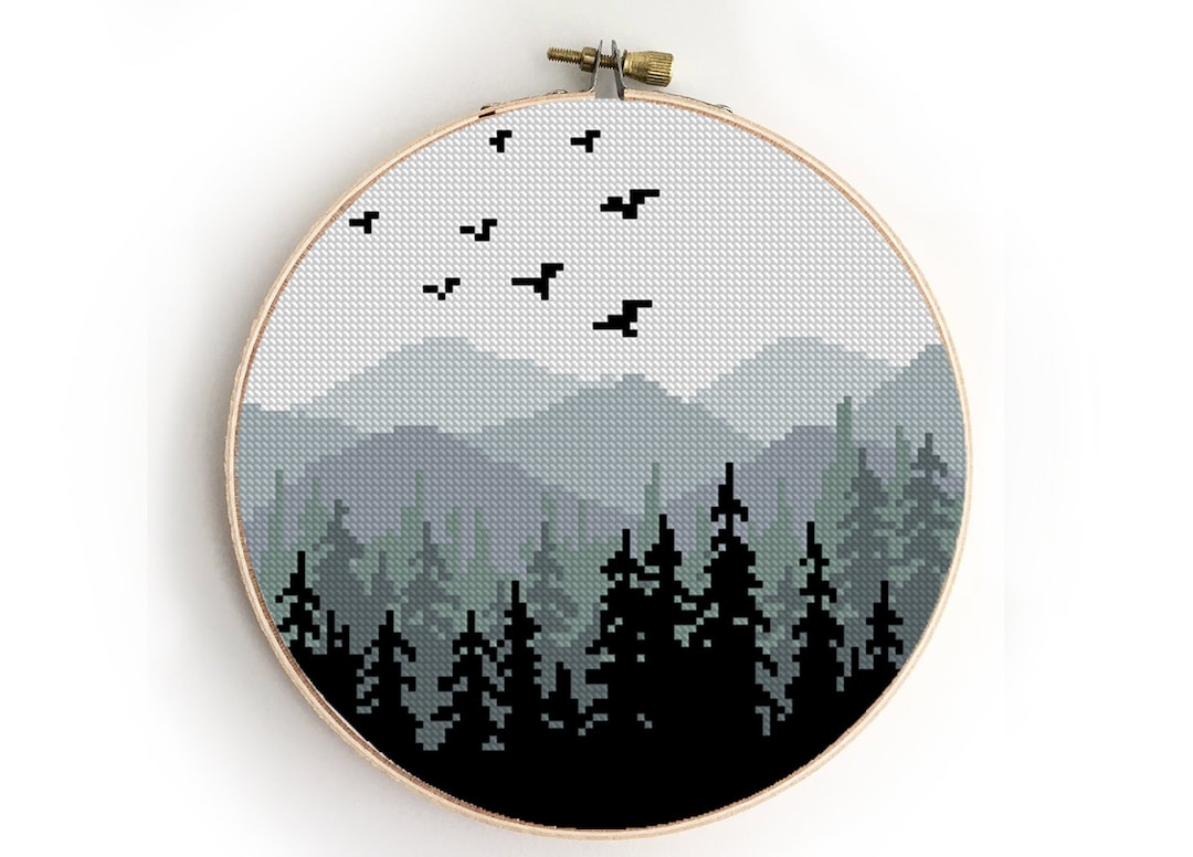 Foggy Forest Cross Stitch Pattern | Nature Landscape Xstitch | Easy DIY ...