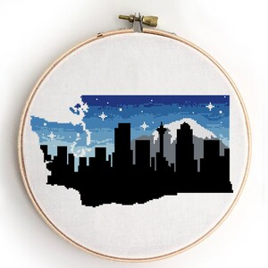 Seattle Counted Cross Stitch Pattern Washington Night - Etsy