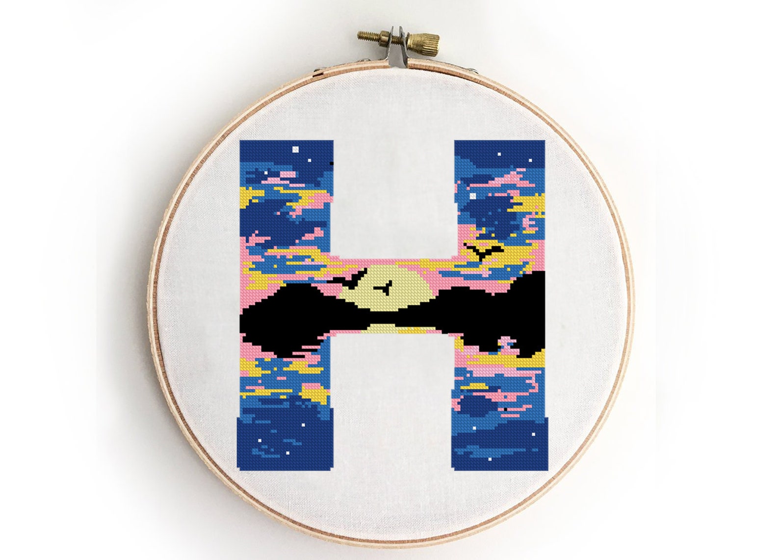 Letter H Counted Cross Stitch Pattern Monogram Night Sky | Etsy