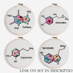 Serotonin Molecule Cross Stitch Pattern | Floral Anatomy Design | Peony ...