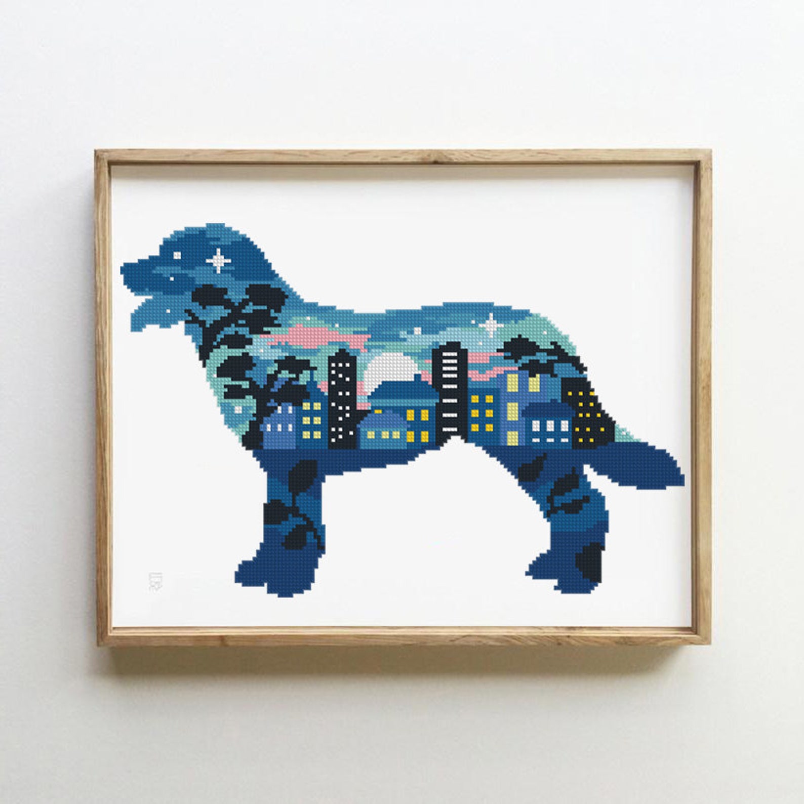 Dog Counted Cross Stitch Pattern Silhouette Night Moon Animal | Etsy