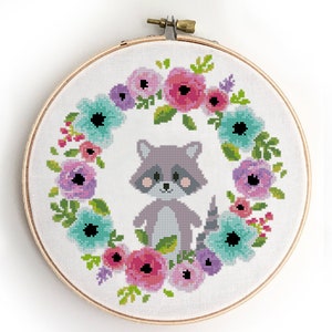 Set of 5 Animals Counted Cross Stitch Patterns Woodland Floral Flowers ...