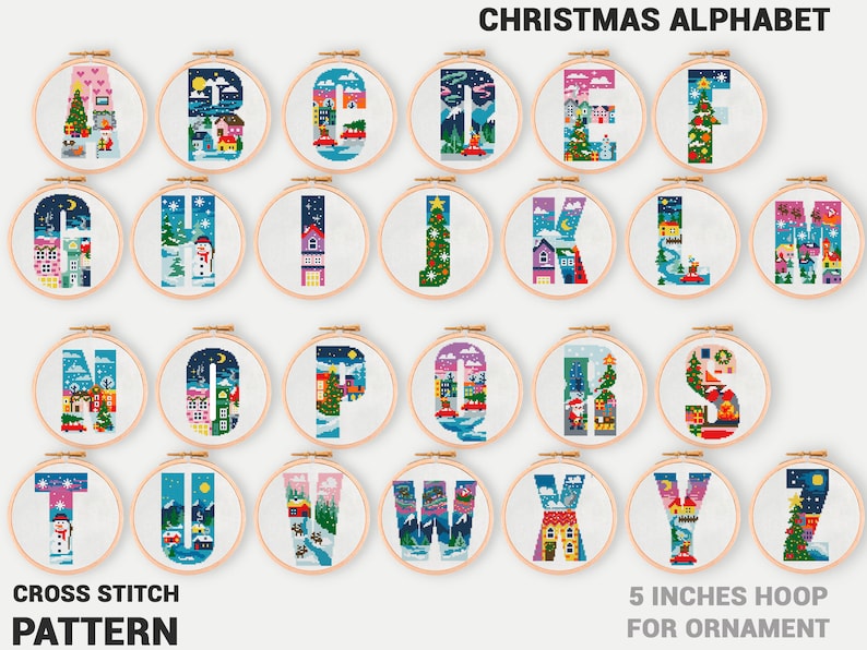 Christmas Alphabet Cross Stitch Patterns Counted Modern - Etsy