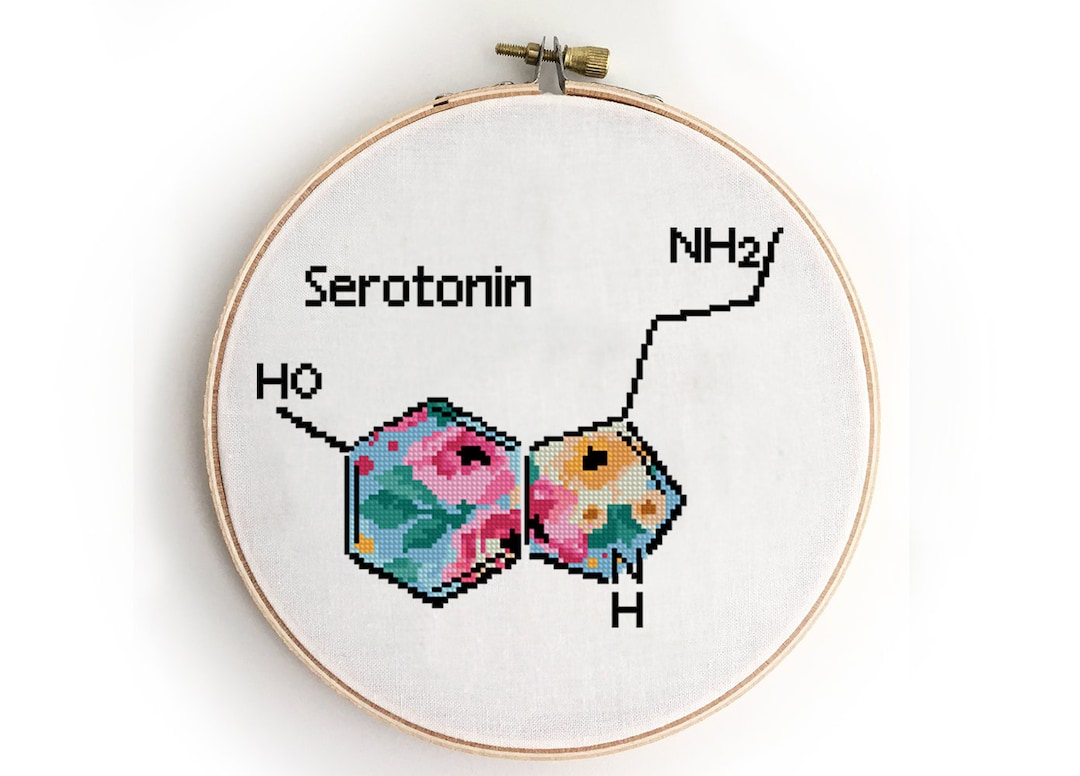 Serotonin Molecule Cross Stitch Pattern | Floral Anatomy Design | Peony ...