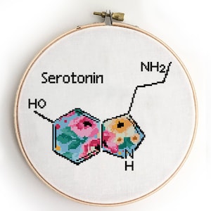 Serotonin Molecule Cross Stitch Pattern | Floral Anatomy Design | Peony ...