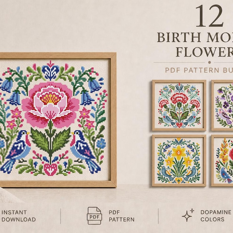 Folk Art Birds and Flowers - Etsy UK