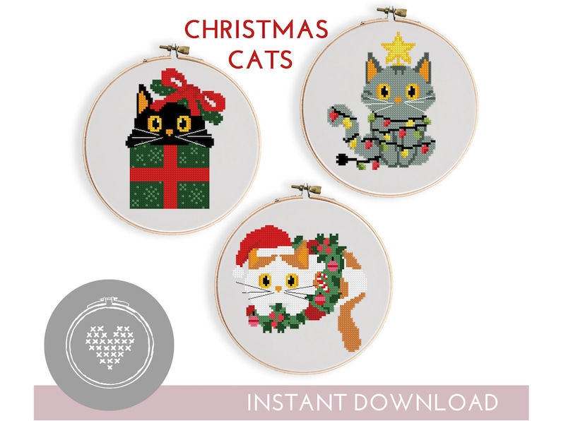 Set of 3 Christmas Cats Counted Cross Stitch Pattern Animal - Etsy Canada