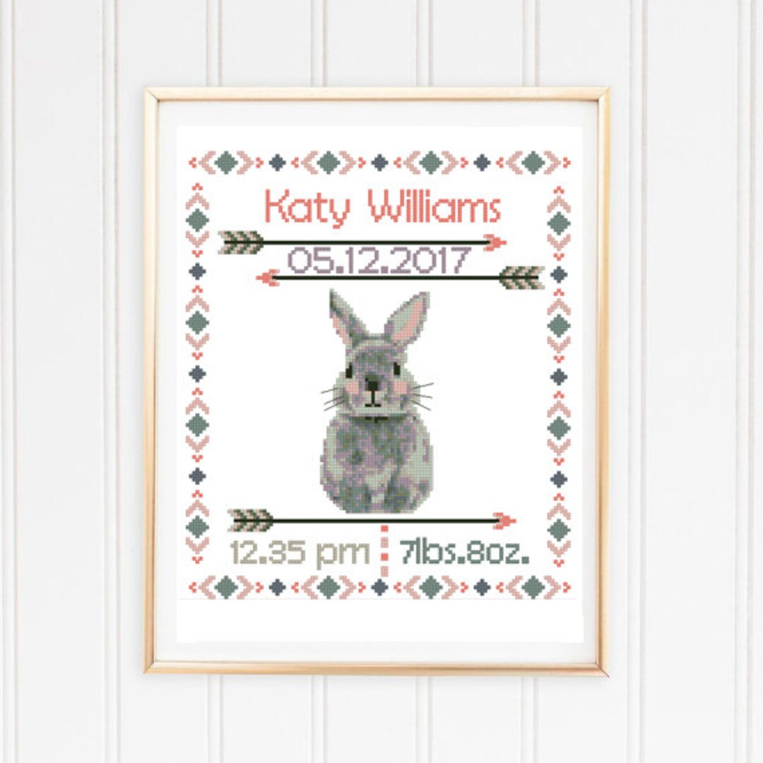 Bunny Birth Announcement Animal Cute Rabbit New Baby Girl Boy ...