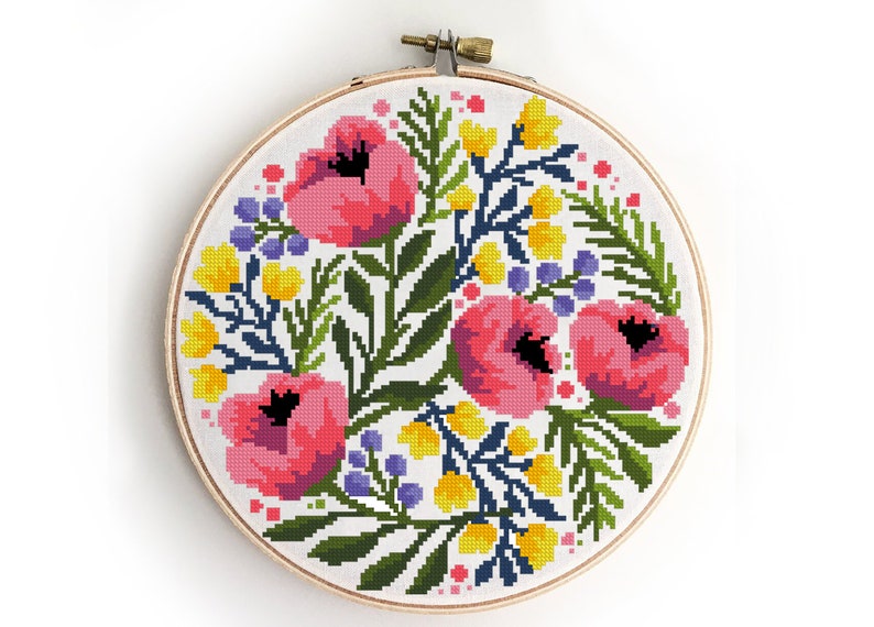 Floral Round Counted Cross Stitch Pattern Flowers Nursery - Etsy