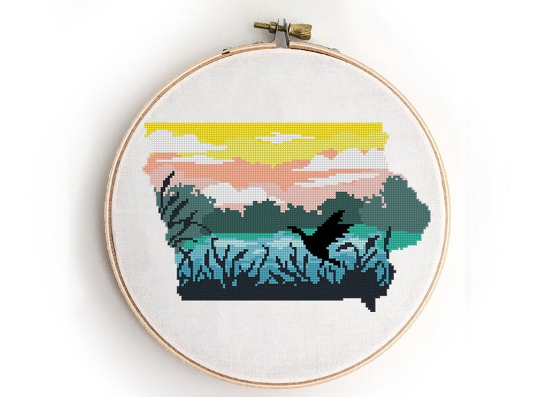 Iowa state cross stitch pattern skyline landscape USA starry | Etsy