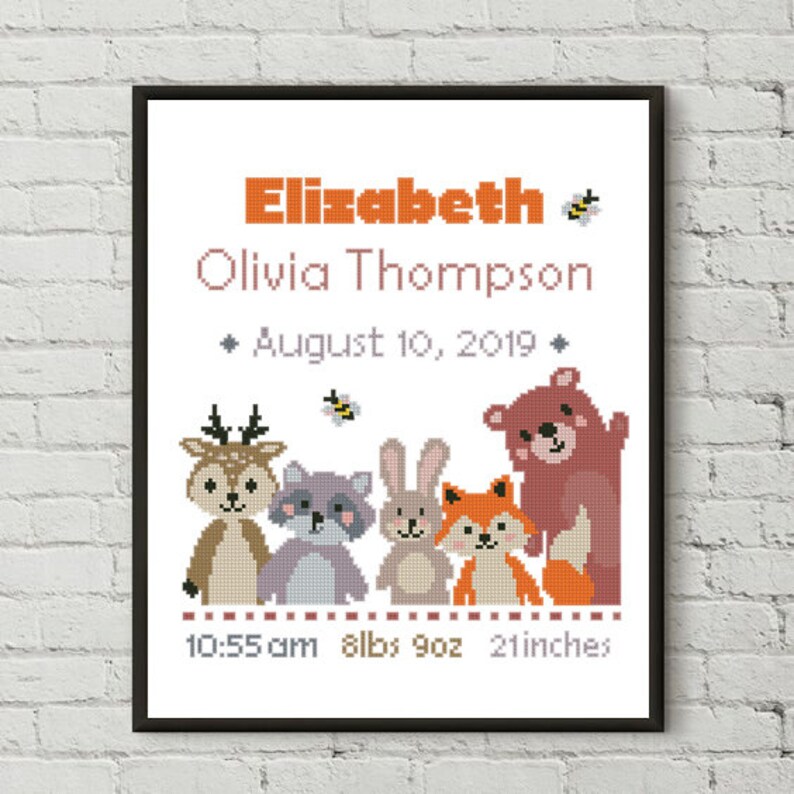 Animals Birth Announcement Counted Cross Stitch Pattern Animal - Etsy