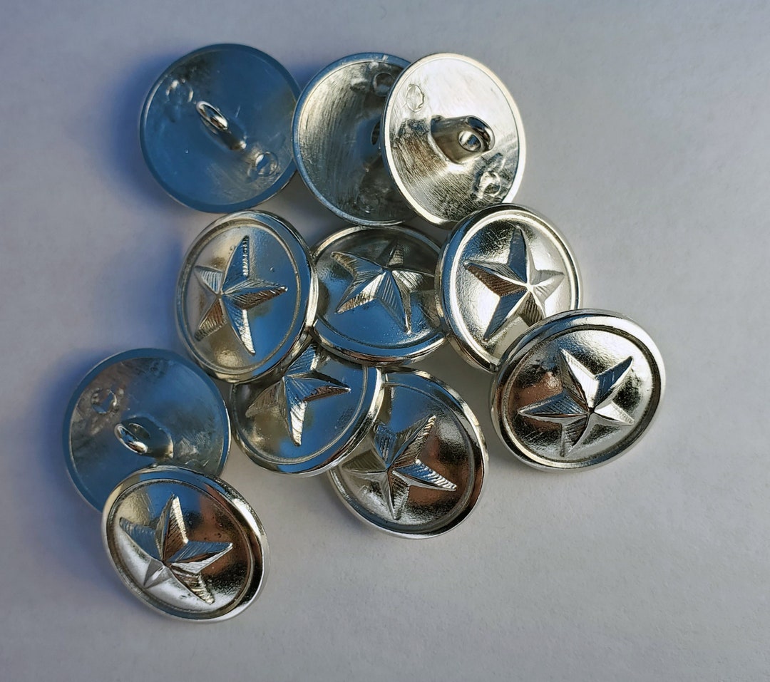 Free First Class Shipping, Star Shank Button, 3/4", Bright Silver ...