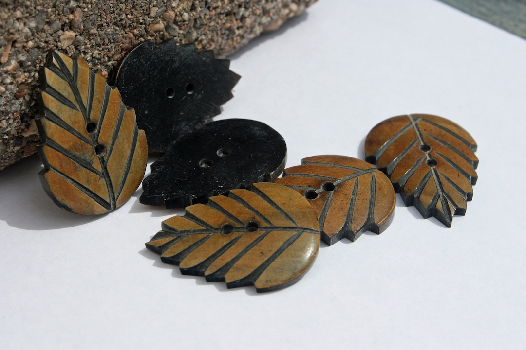 FREE First Class Shipping, Leaf Button, Real Horn Button, 2 Holes, 1 3/ ...